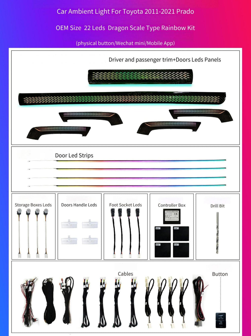 For Toyota Prado 2011-2021 64 Color Symphony Car Interior Ambient Ligh ...