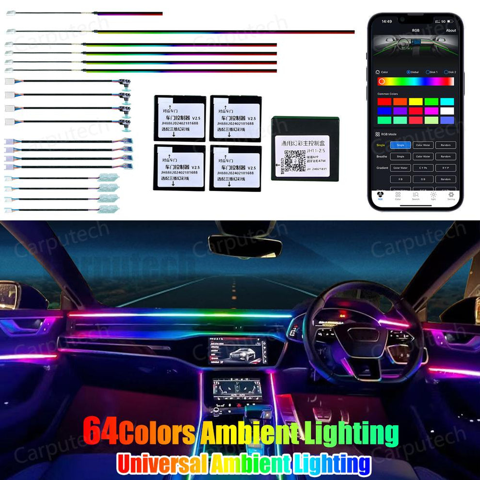 64 Colors Dynamic Symphony Universal Ambient Lighting Car Interior LED ...